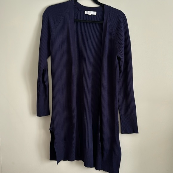 Pointelle | Sweaters | Pointelle Navy Blue Rib Knit Long Cardigan ...